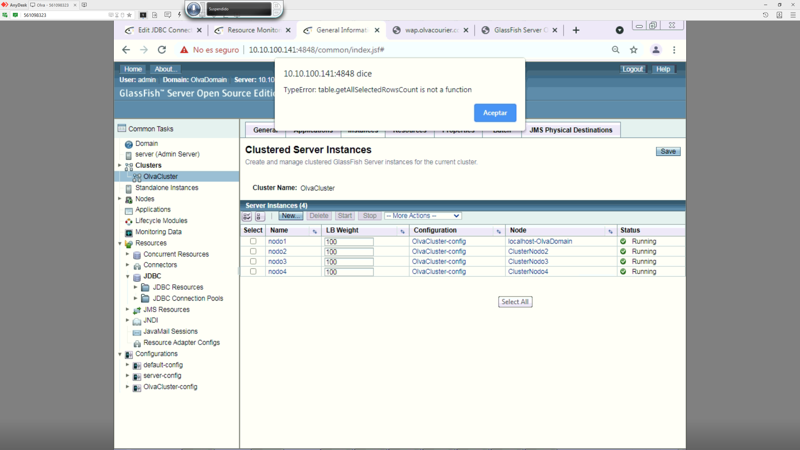 Unable to undeploy using FireFox 2.0: TypeError:table.getAllSelectedRowsCount is not a function ...
