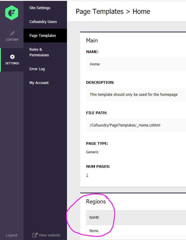 Page Template has two Regions but Admin says it has none · Issue #458 · cofoundry-cms/cofoundry ...