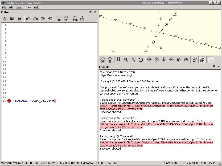 Wrong line number of included file in error message · Issue #3093 · openscad/openscad · GitHub