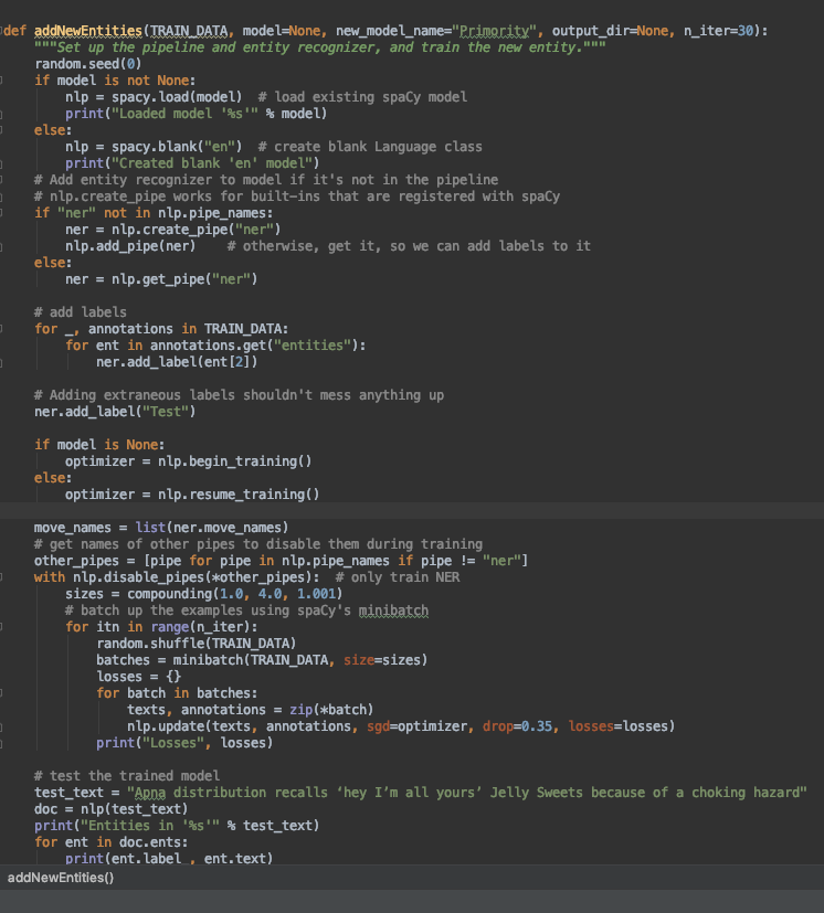 Spacy NER: Training existing model on new entities reducing the ...