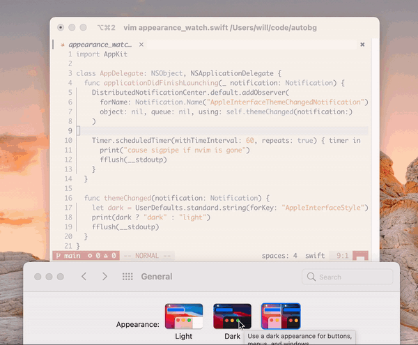 GitHub - will/autobg.nvim: auto sync vim bg with mac appearnace