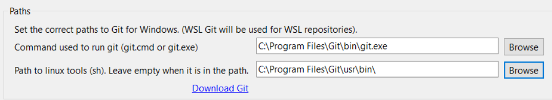 Main settings window reports Git shell tools not available/configured ...