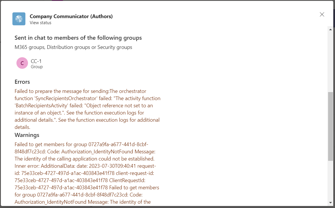 Error sending Message to Everyone and M365 groups · Issue #1107 · OfficeDev/microsoft-teams-apps ...