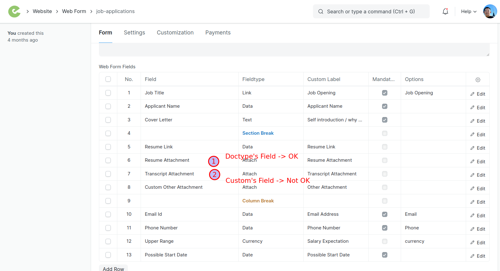 Custom Attach Field Is Not Working For Anonymous Web Form · Issue 23035 · Frappefrappe · Github 4742