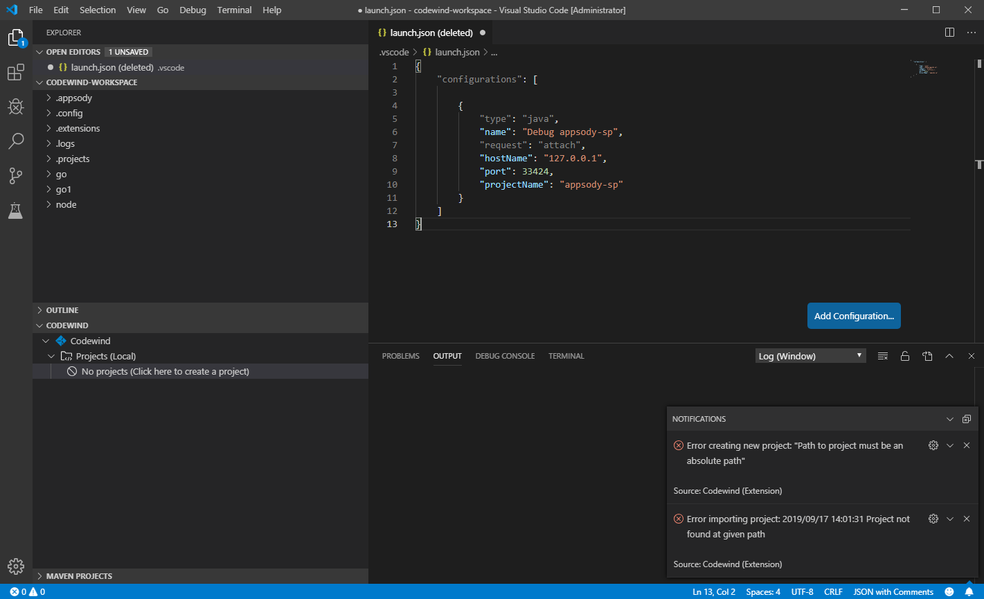 Windows 10: Unable to create or import projects. · Issue #468 · eclipse-archived/codewind · GitHub