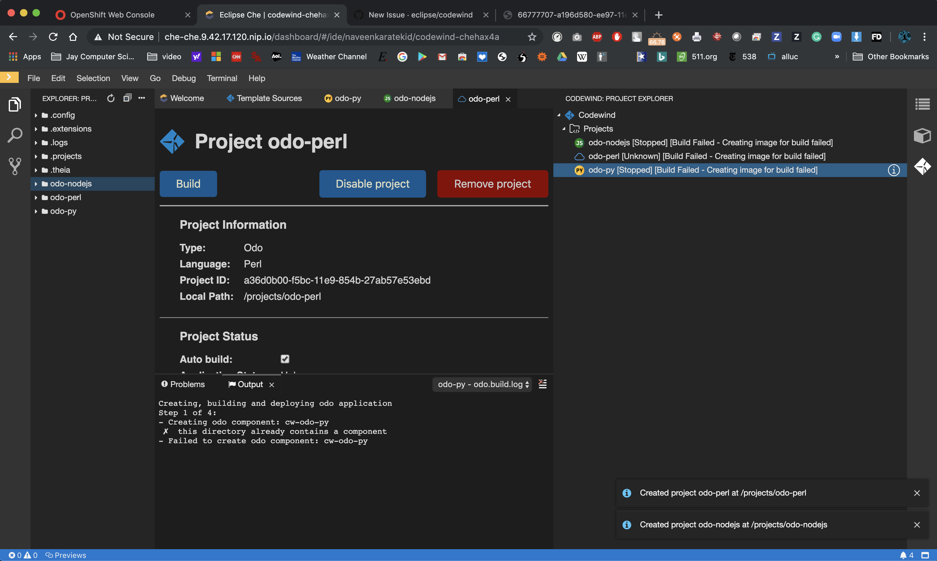 Svt Odo Projects Failing To Build In Che Workspace · Issue 821 · Eclipse Archivedcodewind