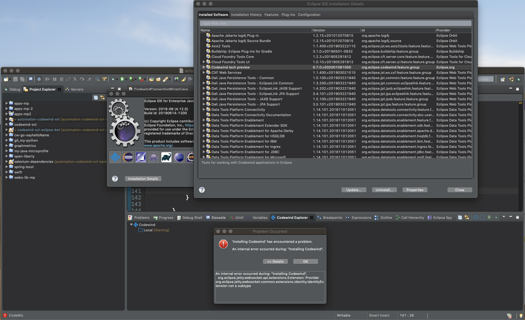 SVT: An Internal Error occurred during "Installing Codewind" · Issue #1647 · eclipse-archived ...