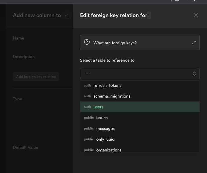 Add Ers Table As Choice Of Tables When Creating Foreign Key Relationship From Console