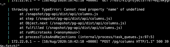 Post Pg Columns Throws 500 · Issue 47 · Supabase Postgres Meta · Github