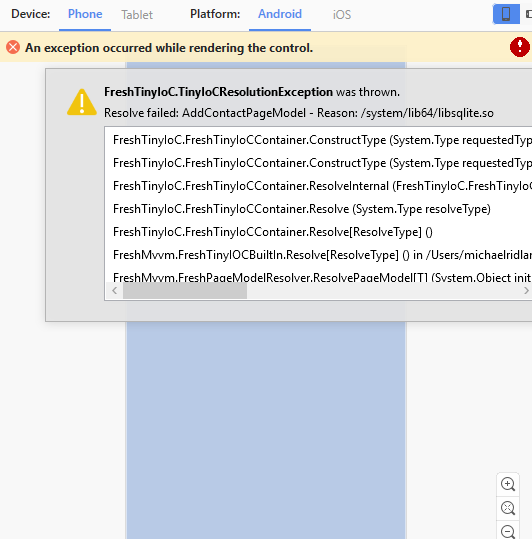 FreshTinyIoC.TinyIoCResolutionException · Issue #3921 · xamarin/Xamarin.Forms · GitHub