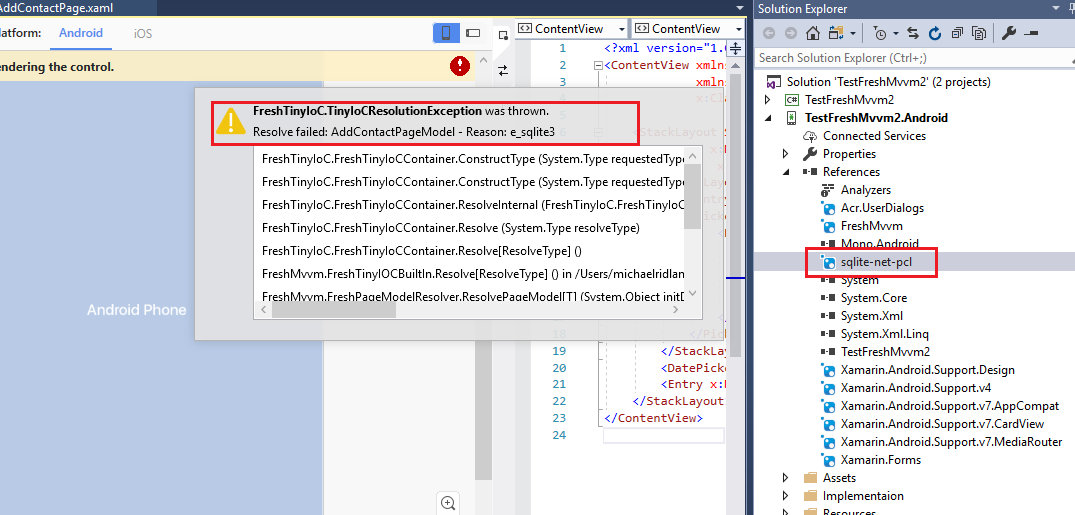 FreshTinyIoC.TinyIoCResolutionException · Issue #3921 · xamarin/Xamarin.Forms · GitHub