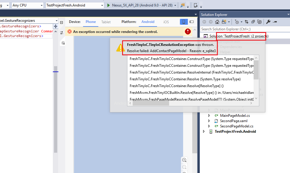 FreshTinyIoC.TinyIoCResolutionException · Issue #3921 · xamarin/Xamarin.Forms · GitHub