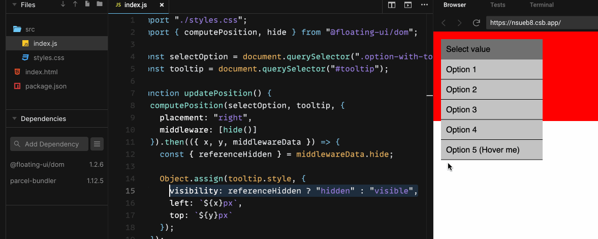 The Hide Middleware Hides The Floating Element When The Referenced Element Has Fixed Position 