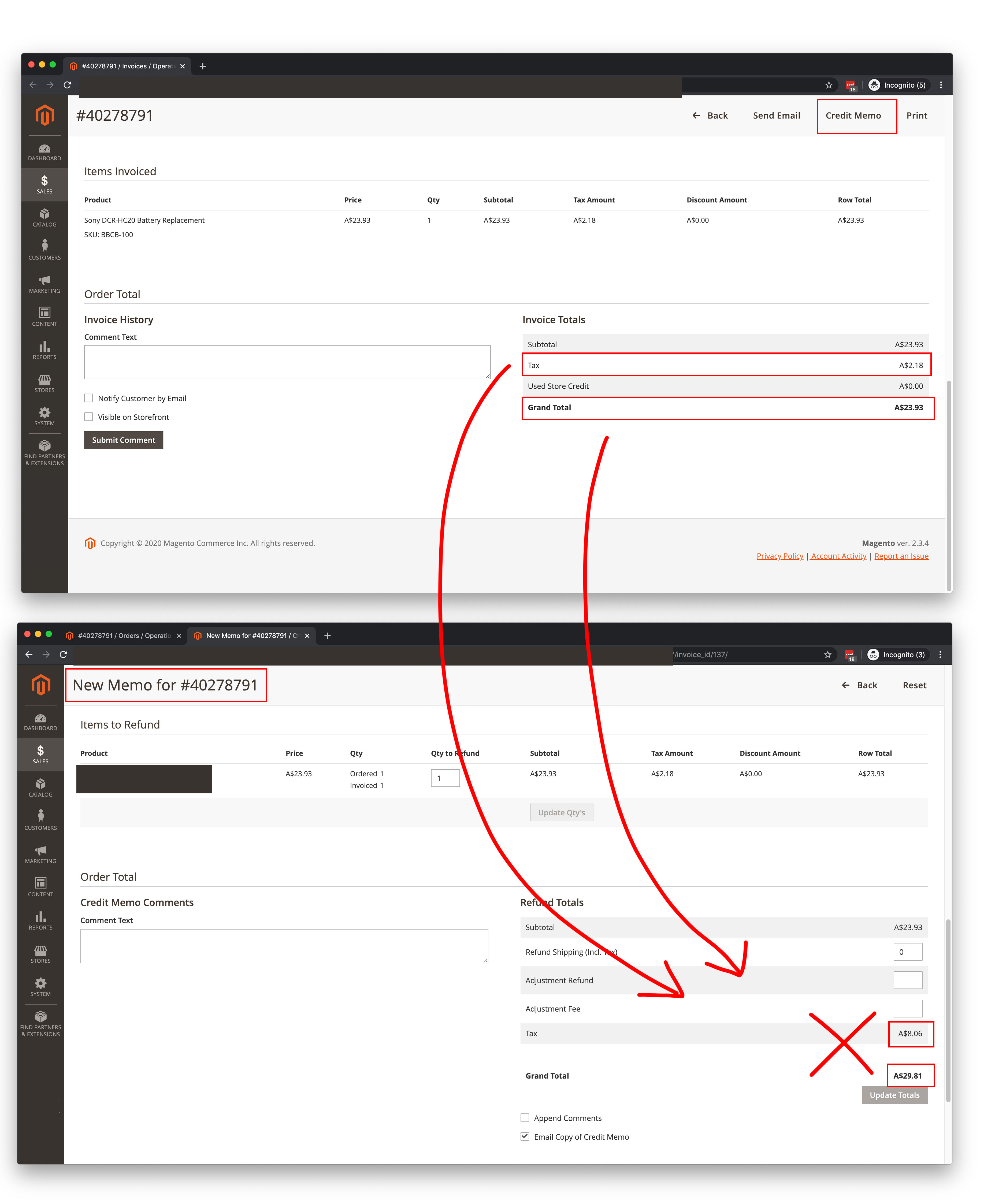 Braintree credit memo for partial invoice tax amount incorrect · Issue #28347 · magento/magento2 ...