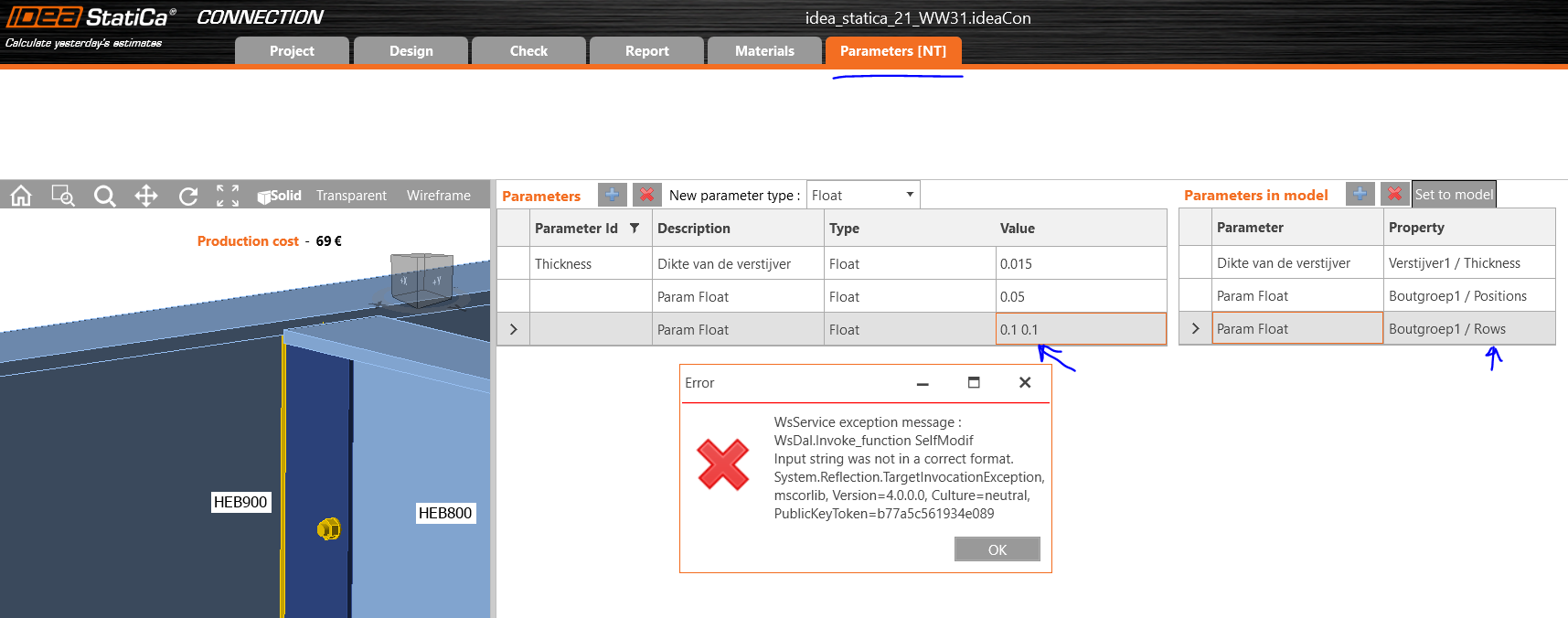 Idea Statica connection parameters bolt rows only accepts one float ...