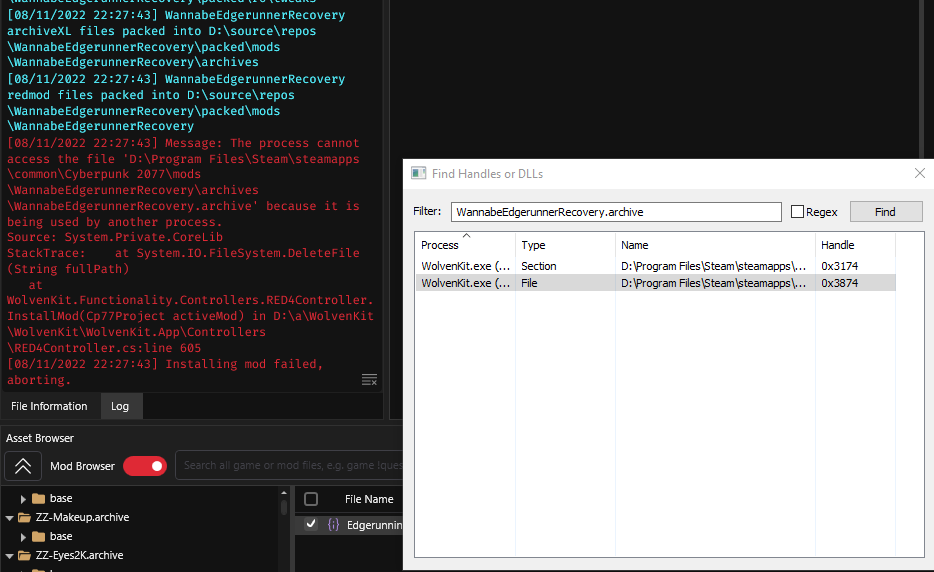 WolvenKit attempts to obtain duplicate exclusive locks on a .archive · Issue #1001 · WolvenKit ...