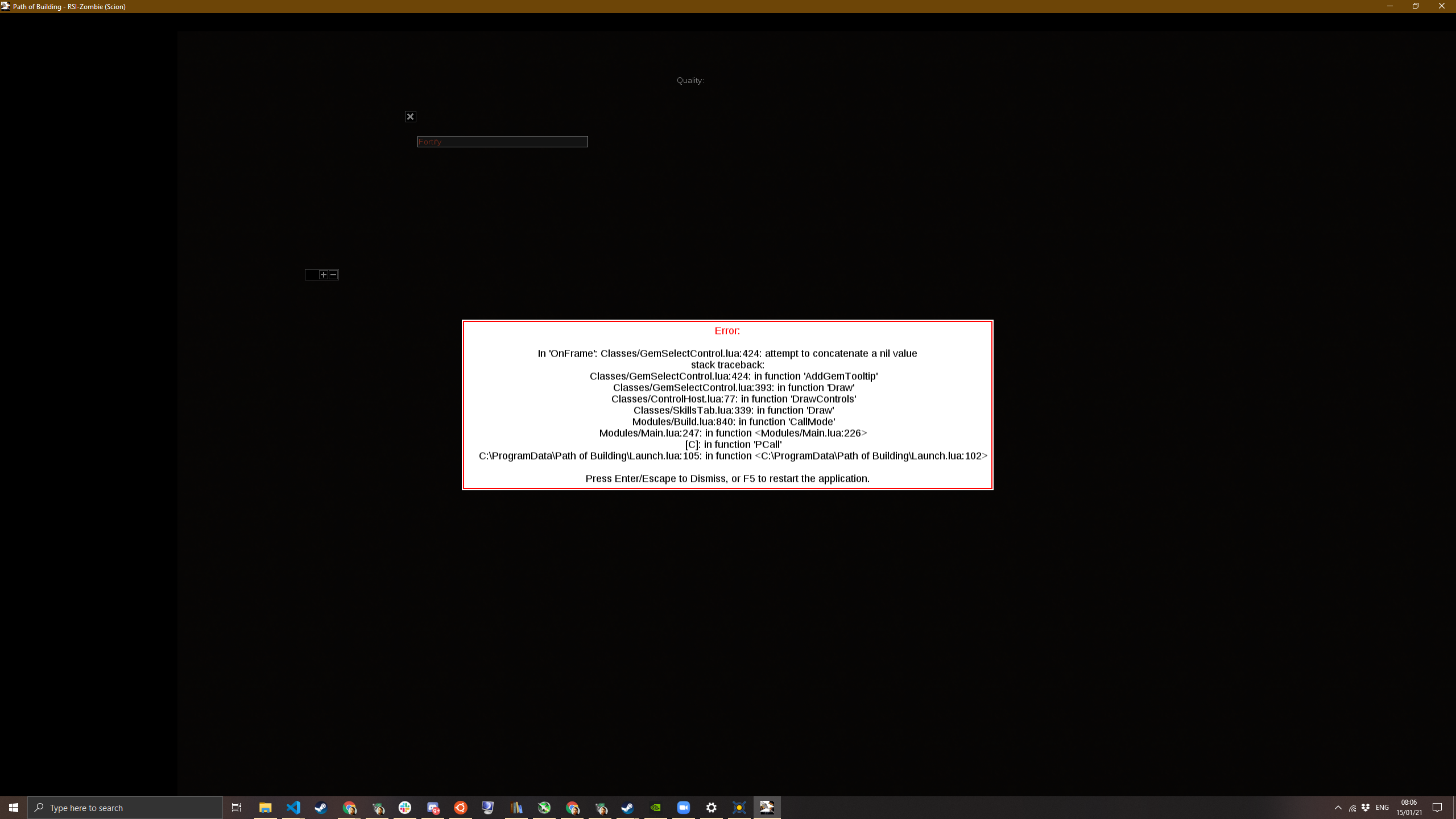 Mousing over Fortify causes error · Issue #1960 · PathOfBuildingCommunity/PathOfBuilding · GitHub