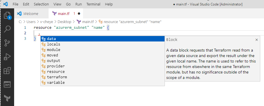 Avoid root level completions when `.` is typed inside block · Issue #279 · hashicorp/hcl-lang ...