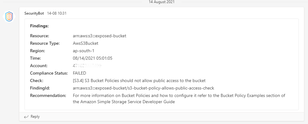 Revamp the format of a failed finding at Slack and Teams · Issue #74 · jonrau1/ElectricEye · GitHub