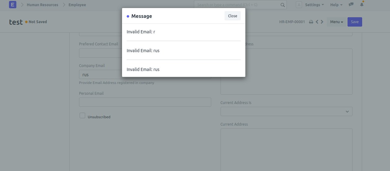 Got message Invalid Email while typing the email in any field defined ...