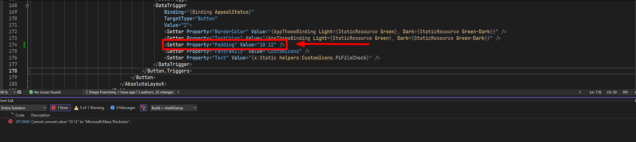 Padding: Error Cannot convert value "10 12" to "Microsoft.Maui.Thickness" · Issue #15852 ...