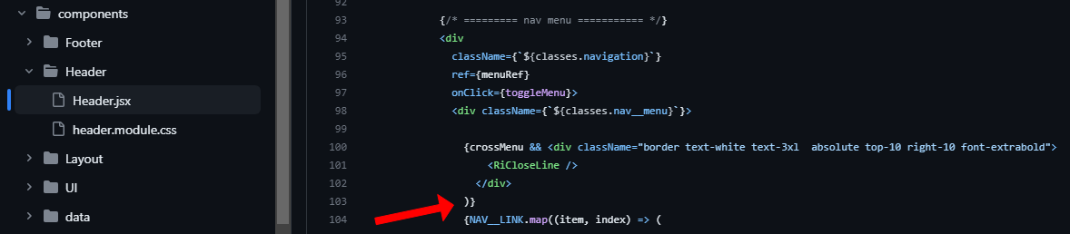 [BUG]: There may be a syntax error in line 103 in the Header.jsx file ...