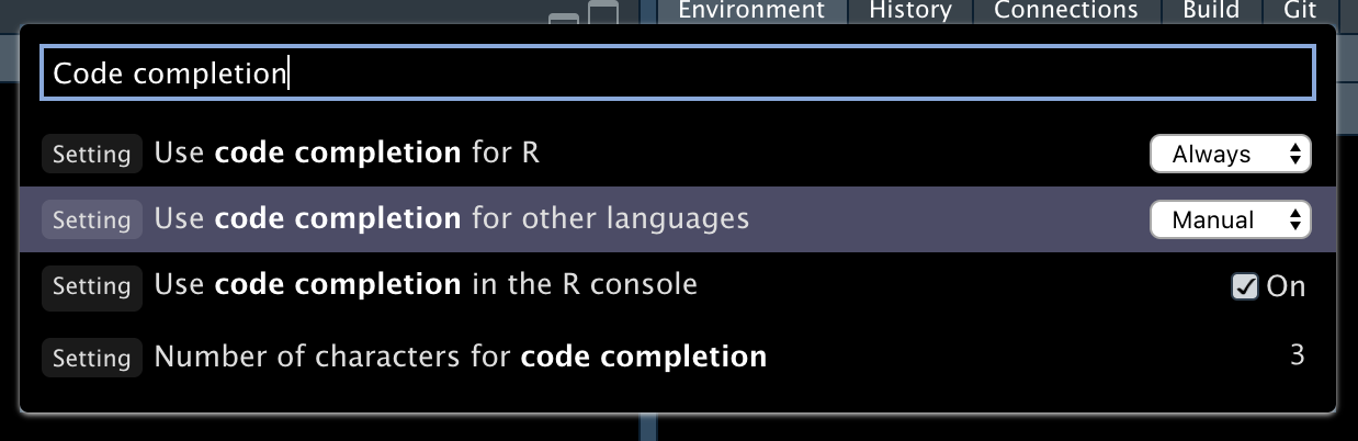 "Show code completion" preference not respected for SQL · Issue #8882 · rstudio/rstudio · GitHub