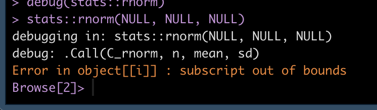 debugger prints 'Error in object[[i]] : subscript out of bounds' error in some cases · Issue ...