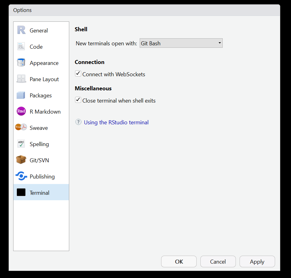 Windows: "bash: git: command not found" error thrown in RStudio shell, but not in Git Bash ...