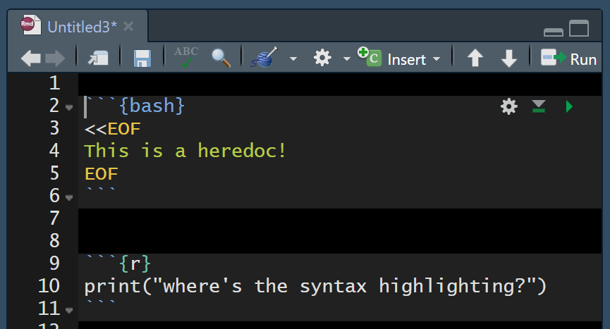 Bash heredocs break .Rmd syntax highlighting · Issue #2398 · rstudio/rstudio · GitHub