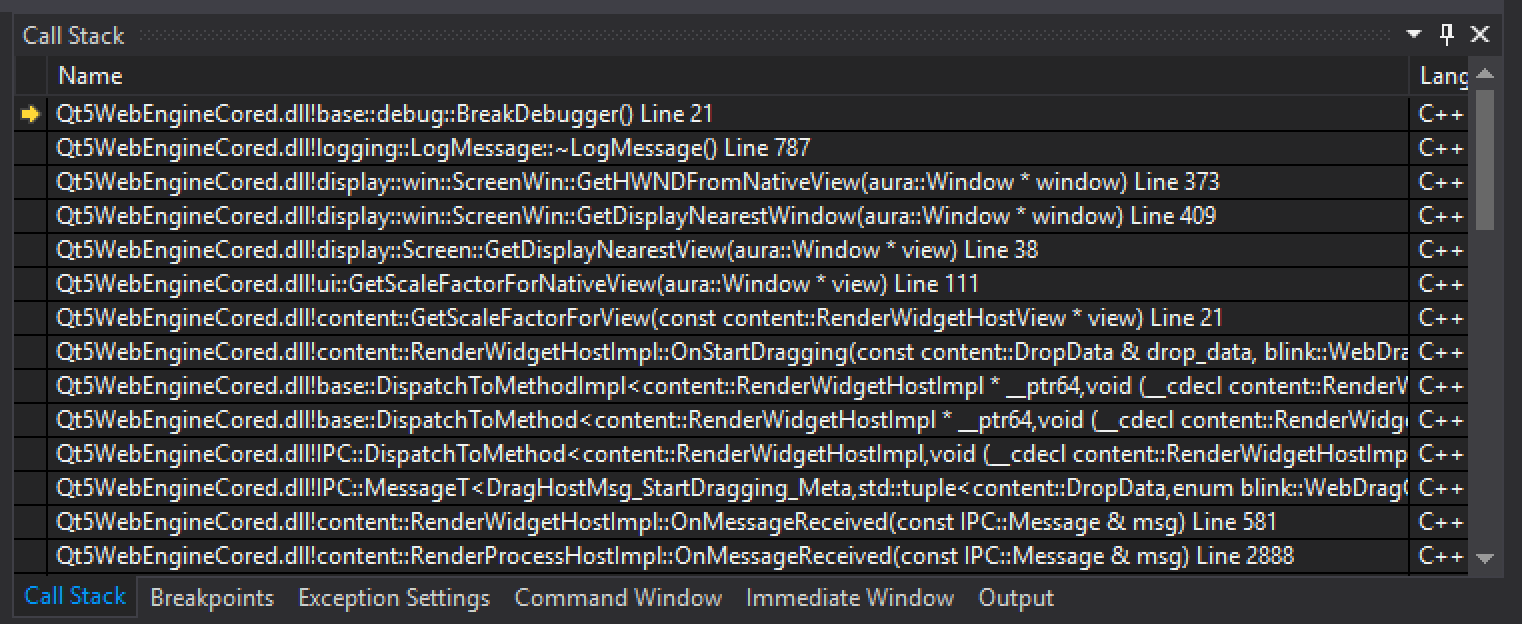 debug builds of RStudio crash on win32 when attempting to drag tab ...