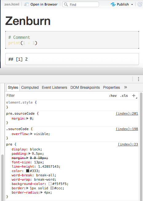 Background color (using zenburn highlight) in R-chunks not showing ...