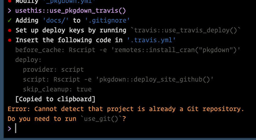 Running usethis::use_pkgdown_travis() hangs · Issue #7924 · rstudio/rstudio · GitHub