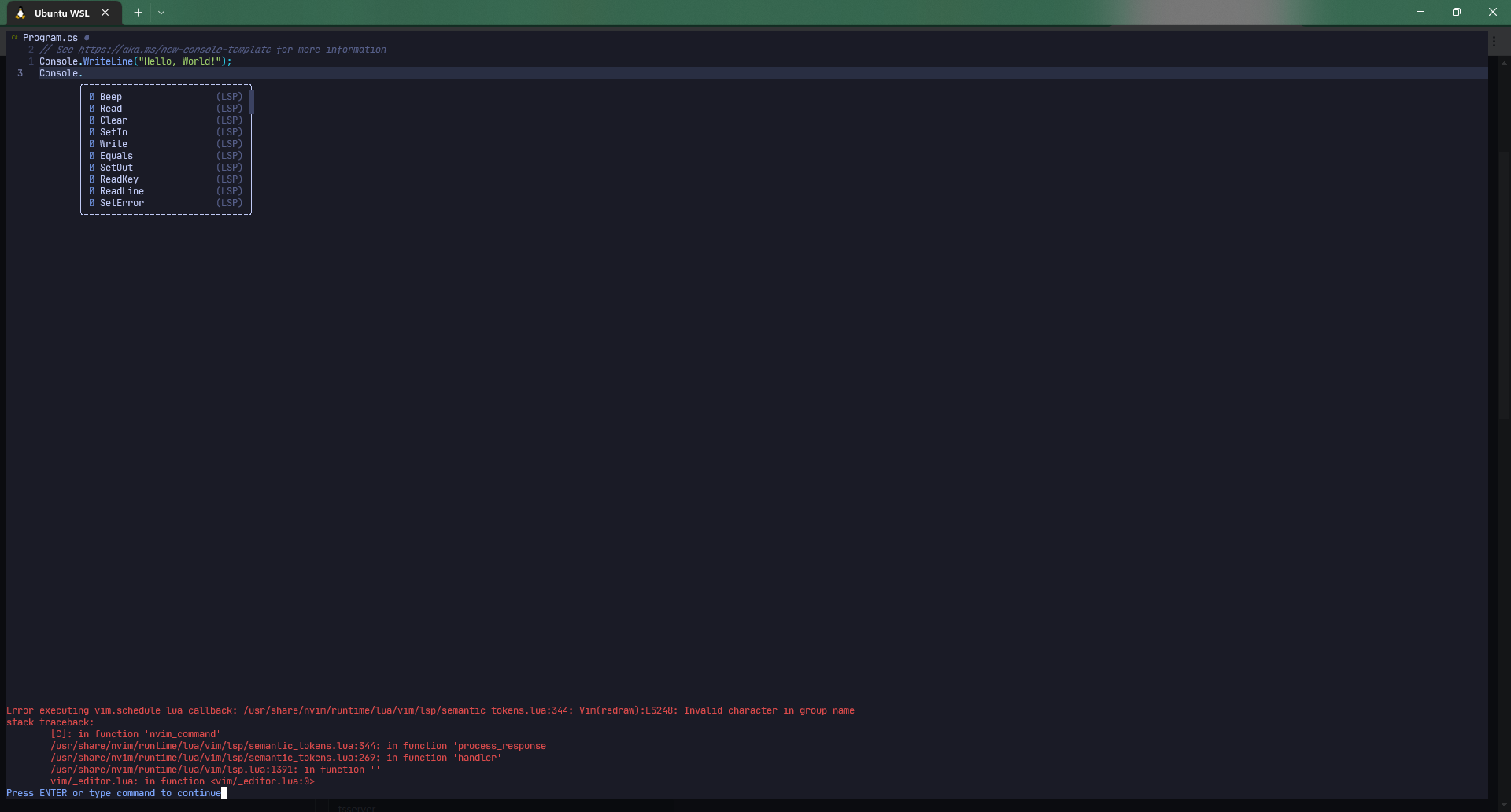 Error when editing a C# file. E5248: Invalid character in group name · Issue #3716 · LunarVim ...