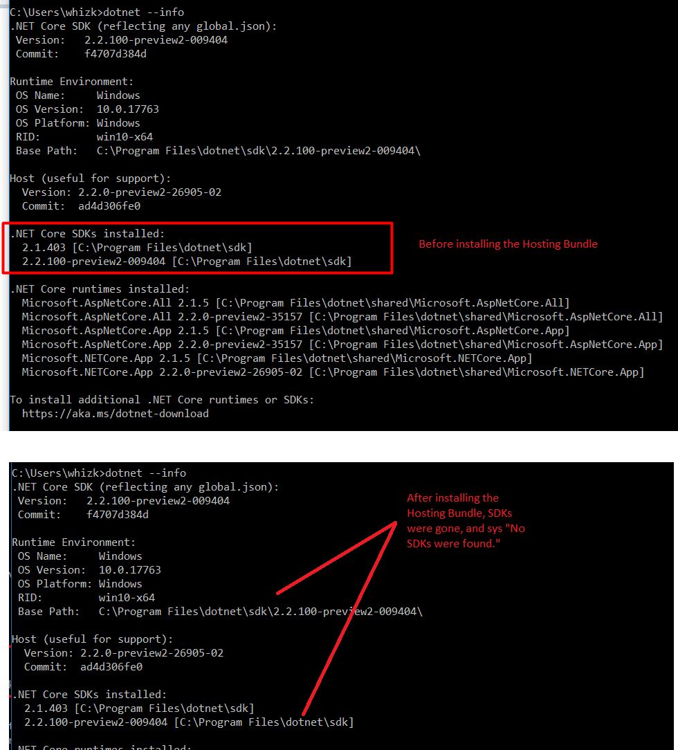 No Sdks Were Found After Installing Dotnet Hosting 215 Winexe · Issue 3624 · Dotnet