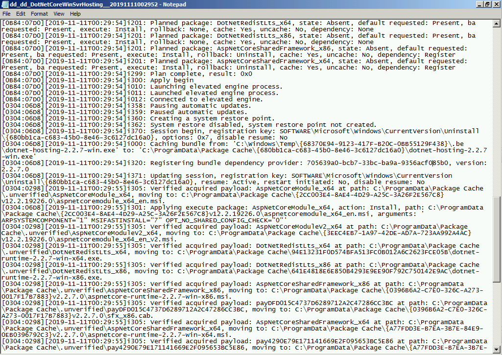 Error installing Microsoft .Net Core 2.2.7 Windows Server Hosting ...
