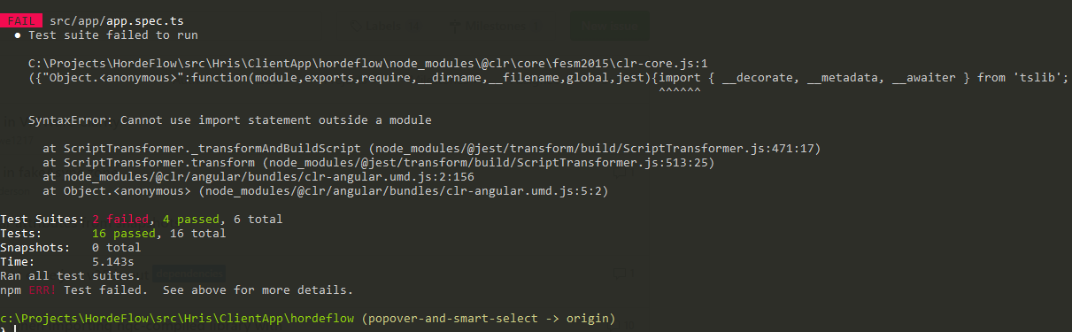 Syntax Error When Using Jest In Vmware Clarity · Issue 341 · Thymikeejest Preset Angular · Github