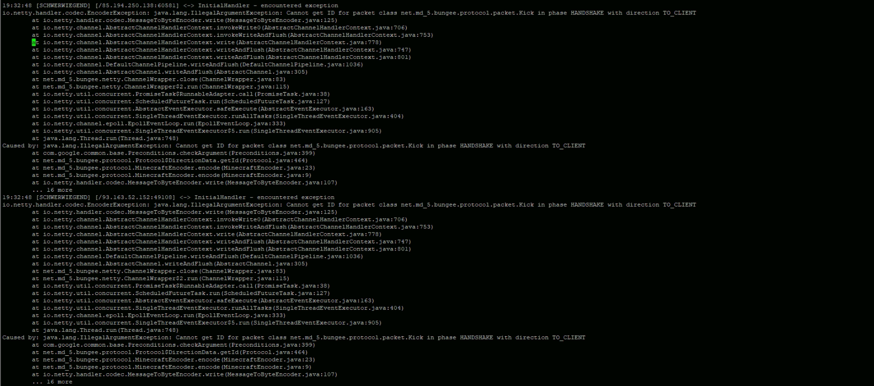 BungeeCord Crasher with invalid data · Issue #2711 · SpigotMC/BungeeCord · GitHub