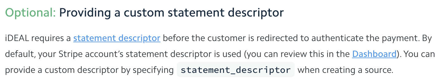 [iDeal] Leaving out optional `statement_descriptor` also hides `bank` as unwanted side effect ...