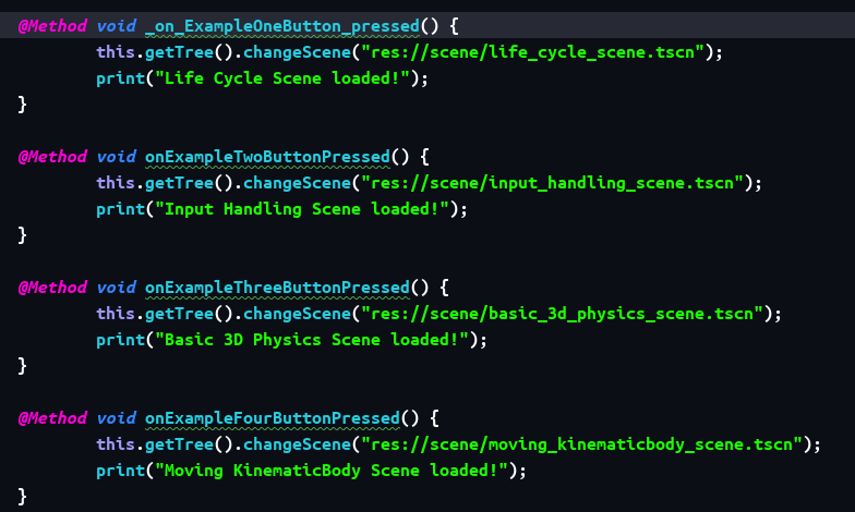 Unable to Emit Signal "pressed". Method not found _on_ExampleOneButton_pressed · Issue #23 ...