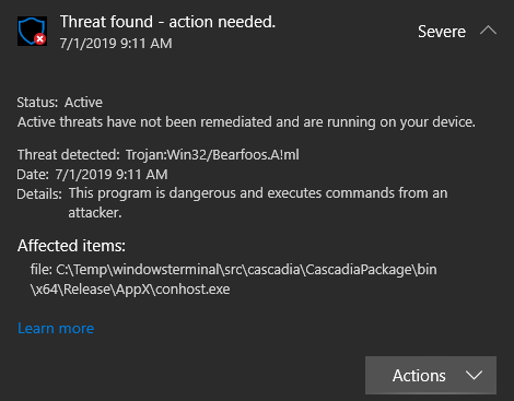 Bug Report - Trojan in conhost.exe compiled from SOURCE · Issue #1760 · microsoft/terminal · GitHub
