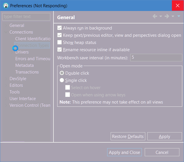 Dbeaver hangs while trying to edit connection types · Issue #16415 · dbeaver/dbeaver · GitHub