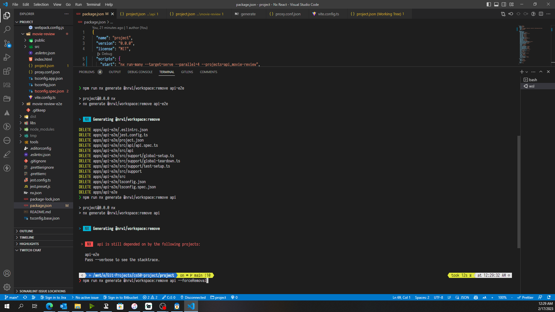 @nrwl/workspace:remove: while removing a previous existing app, the next removal still thinks ...
