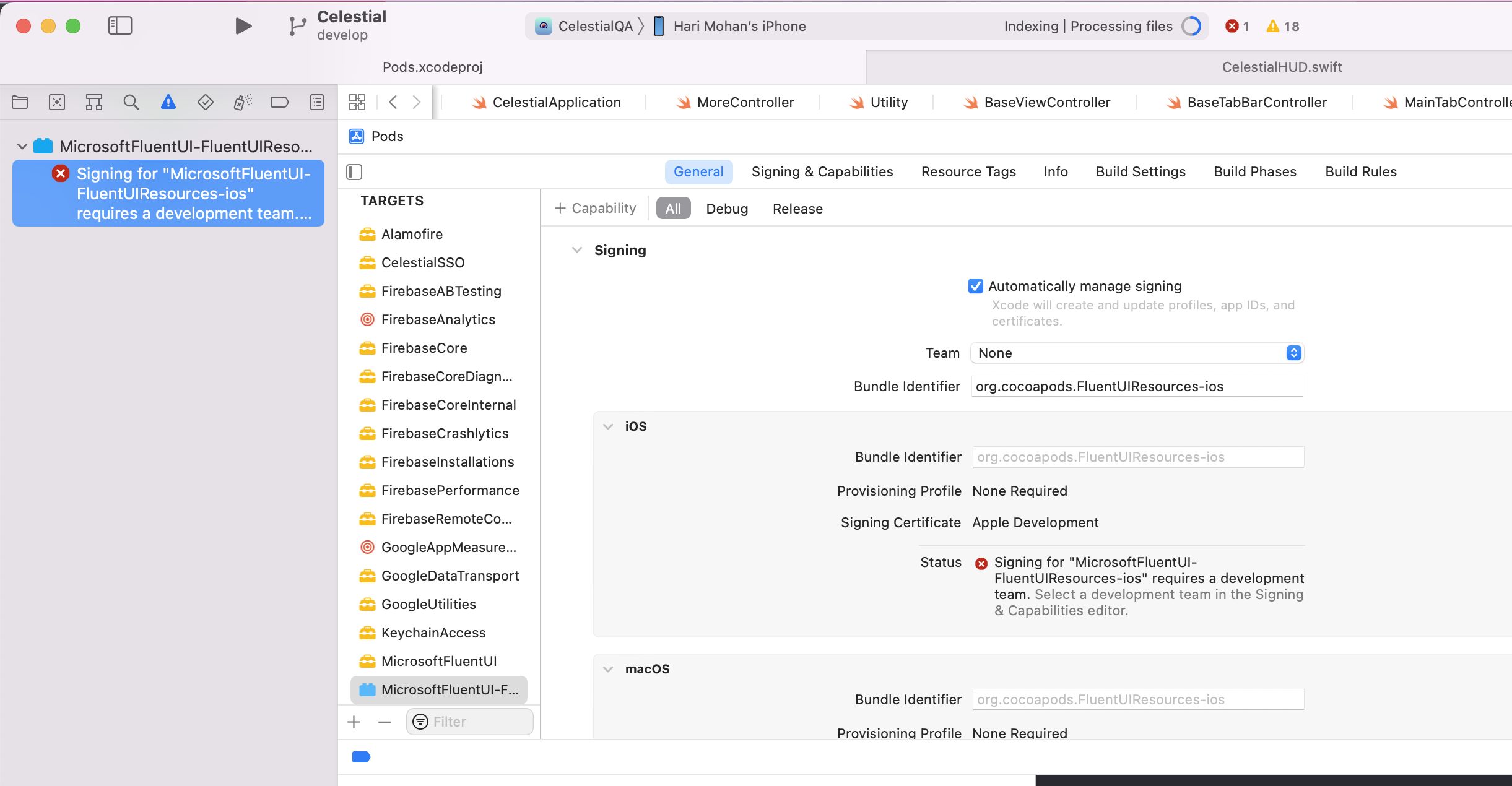 Signing for "MicrosoftFluentUI-FluentUIResources-ios" requires a development with Xcode 14 ...
