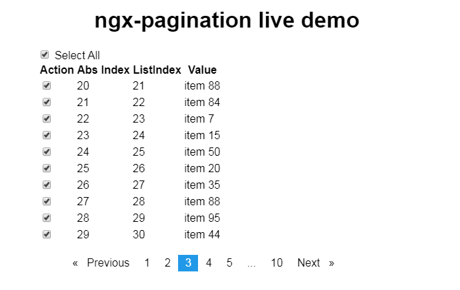 Can we select the items in the current page since the ngFor will not know about the re-arranged ...