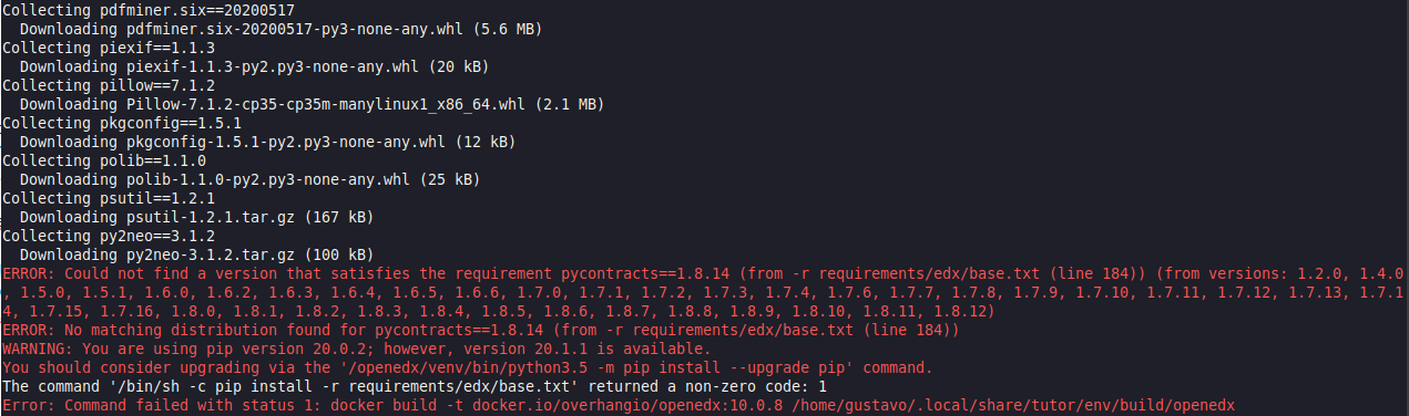 Error following the quickstart then trying new resources, building the image from scratch ...