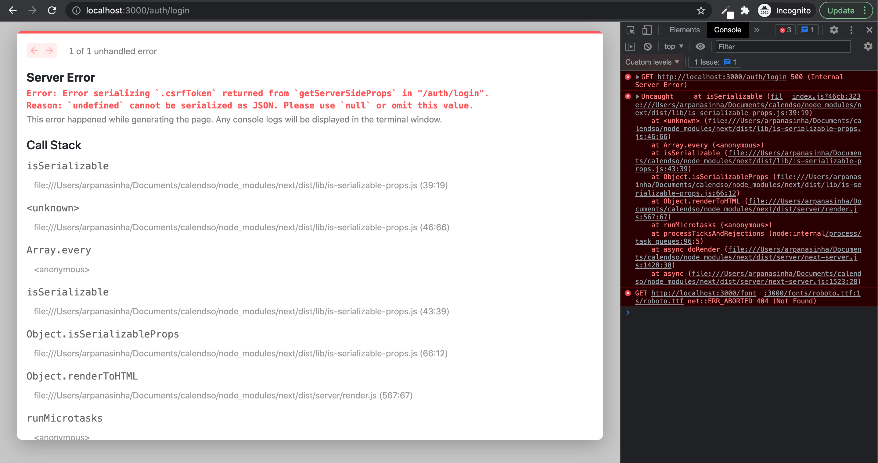 Server Error - Error: Error serializing `.csrfToken` returned from `getServerSideProps` in ...