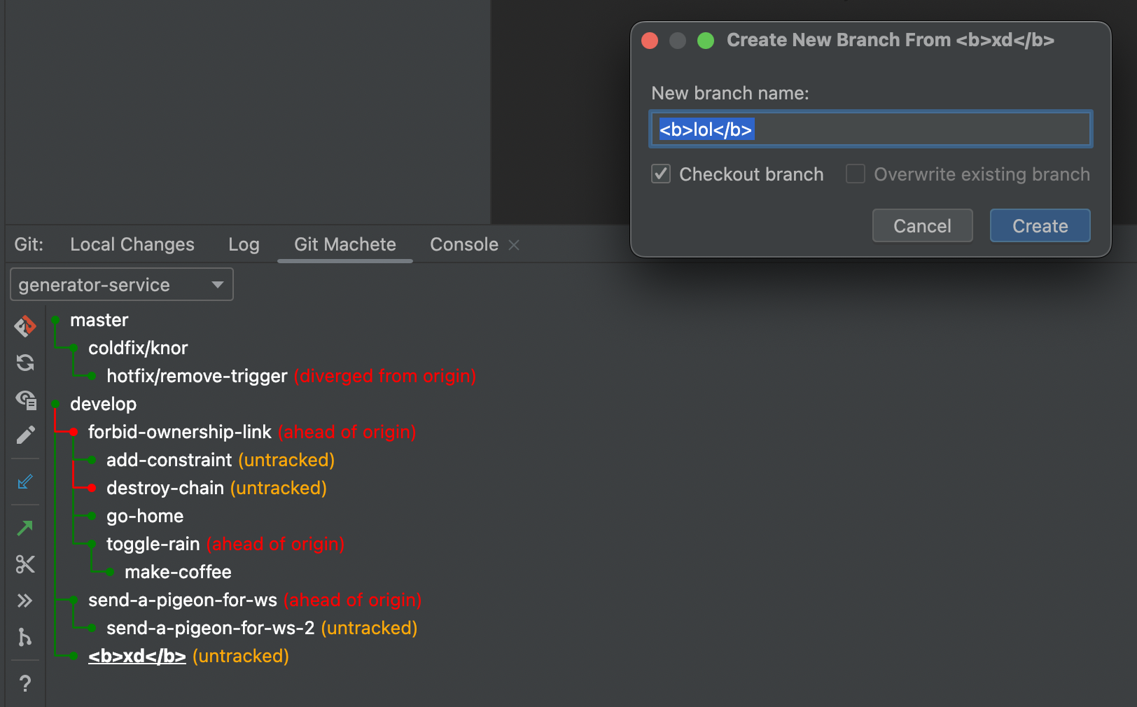 Branch names containing HTML tags are incorrectly formatted · Issue #1242 · VirtusLab/git ...