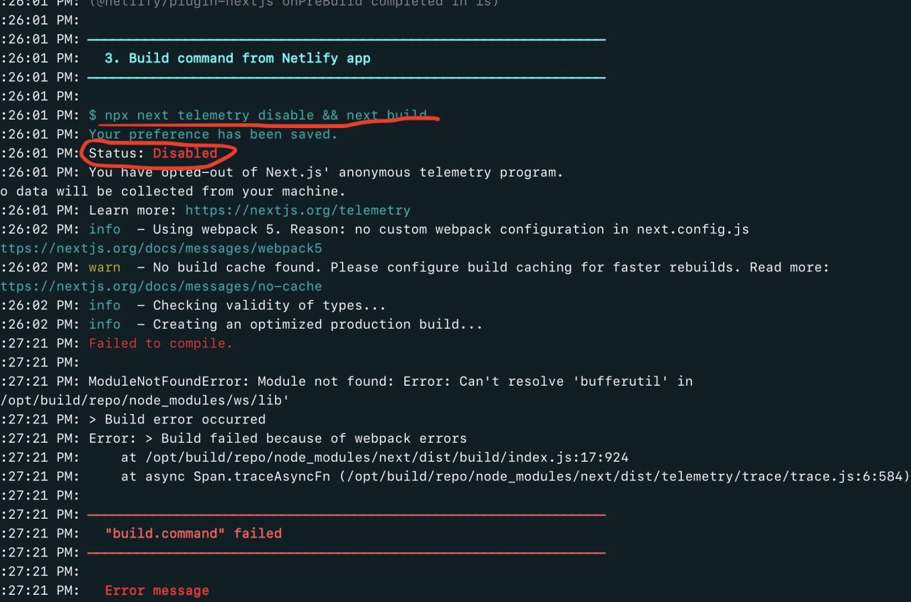 Can't resolve utf-8-validate or bufferutil by telemetry and fail build · vercel next.js ...