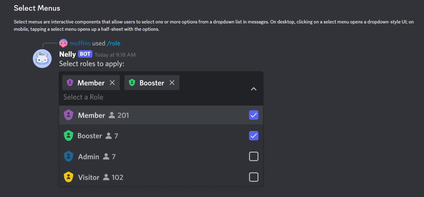 Select Menu does not include User Select, Role Select, Mentionable ...